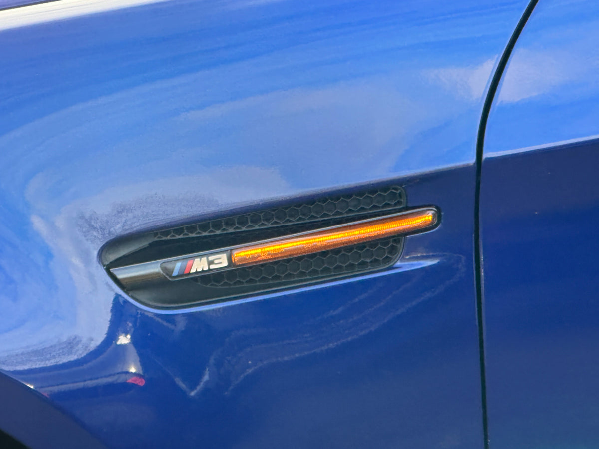 2010 BMW E90 M3 Installed Smoked Lens Amber LED Sequential Fender Gril ...