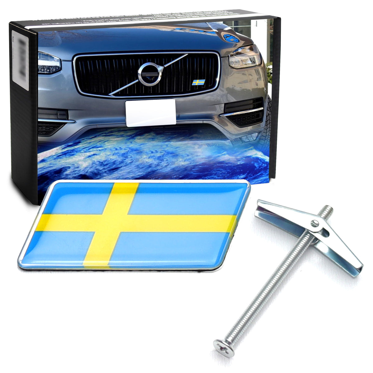 Sweden Flag Emblem Badge w/Grille Mesh Mount Toggle Bolt Anchor For Vo ...