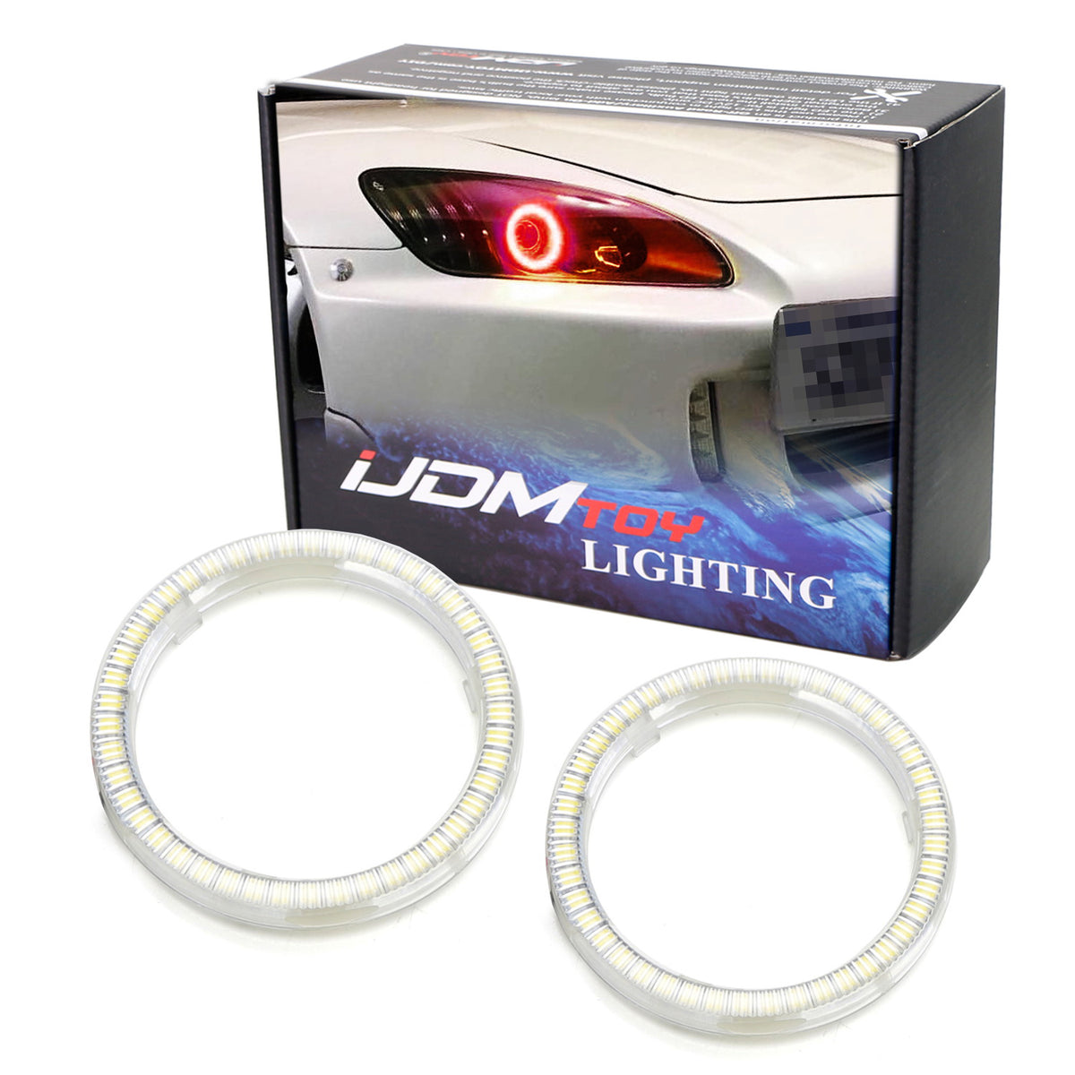 Pair 75mm Super Red LED Headlamp/Fog Retrofit Decoration Halo Ring Lig ...