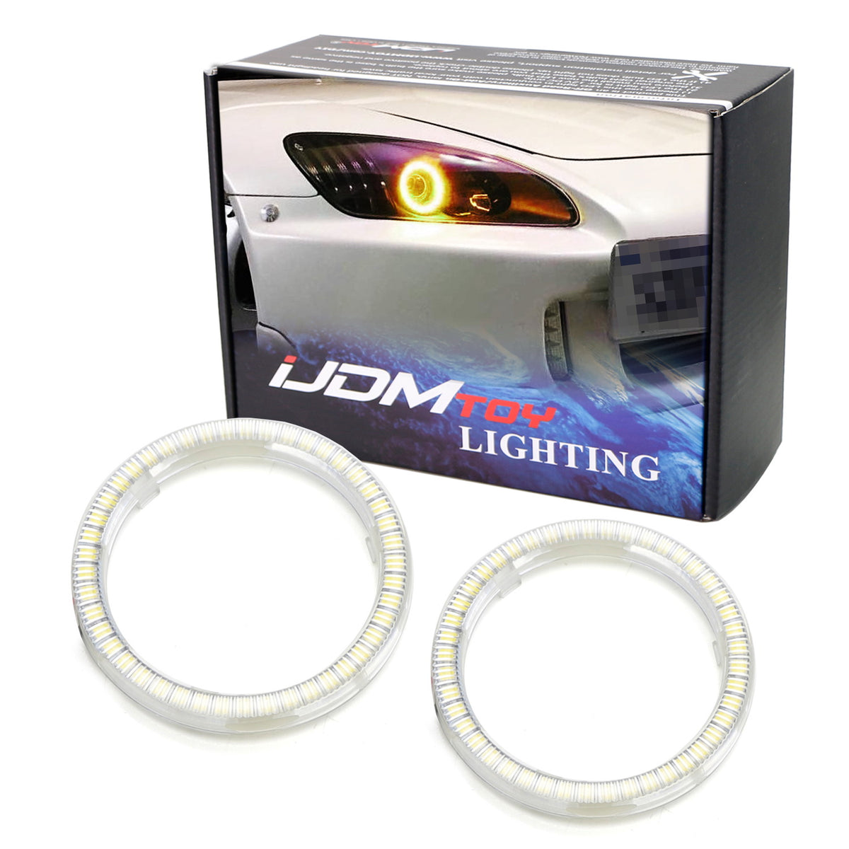 Pair 75mm Amber Yellow LED Headlight Retrofit Decoration Halo Ring Lig ...