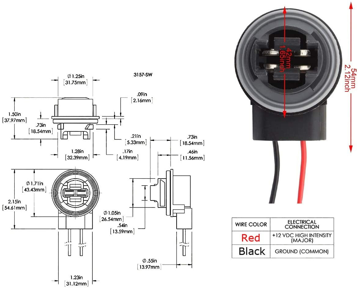 3156 2-Tab Socket w/ Pre-Wire Harness For Repair, Replacement, Install ...