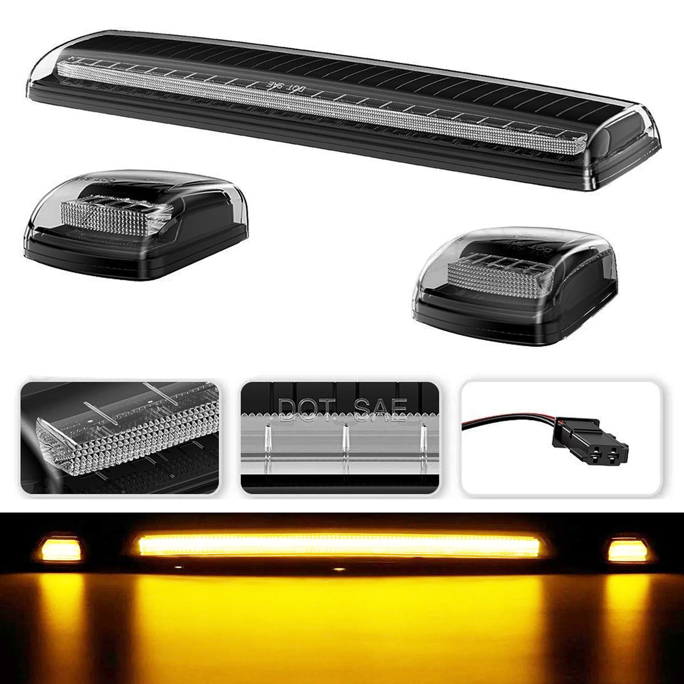 Black-Out Amber Full Strip 3D LED Cab Roof Light Kit For 20+ Silverado ...