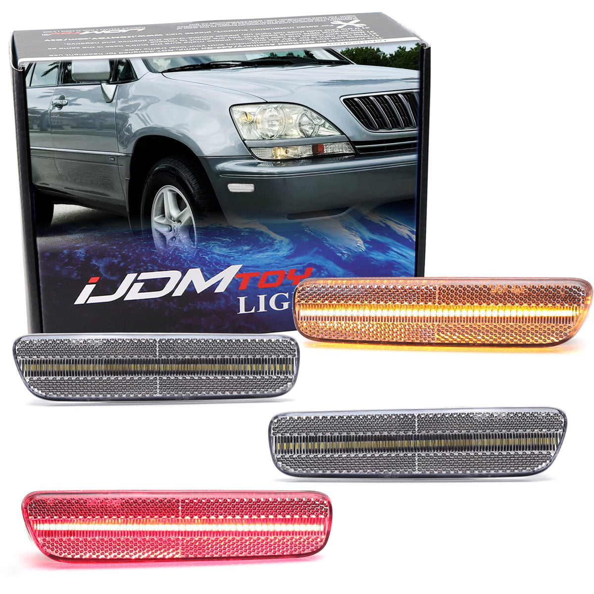 Clear Lens Amber/Red Full LED Front/Rear Side Markers For Lexus 1999-2 ...