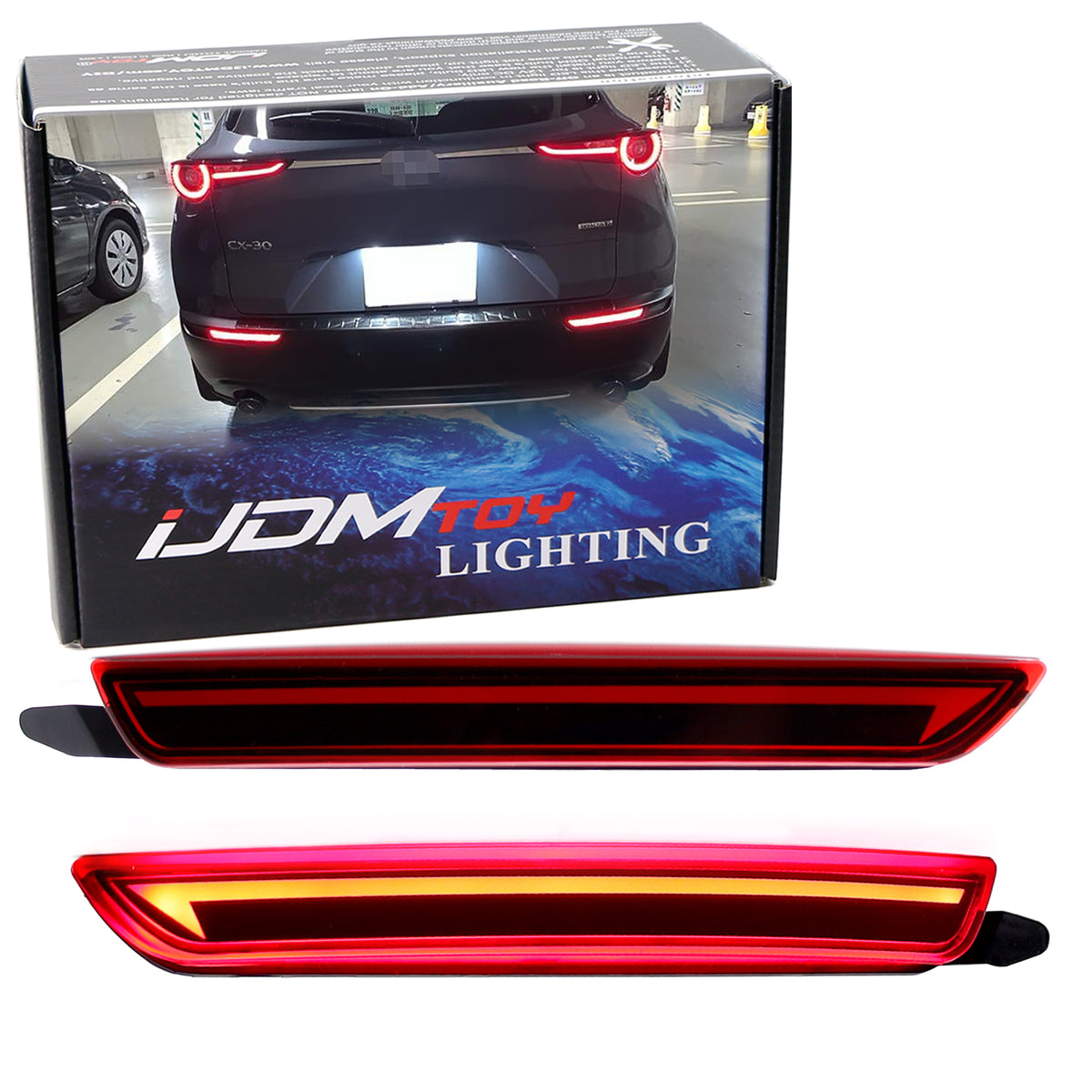 Dark Red Lens LED Rear Bumper Reflectors For Mazda CX-30 CX-50 Tail/Br ...