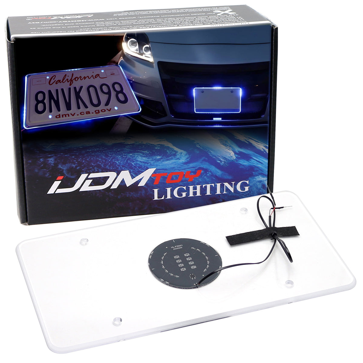JDM Style Blue LED Illuminated Background Light Frame Kit For US Licen ...