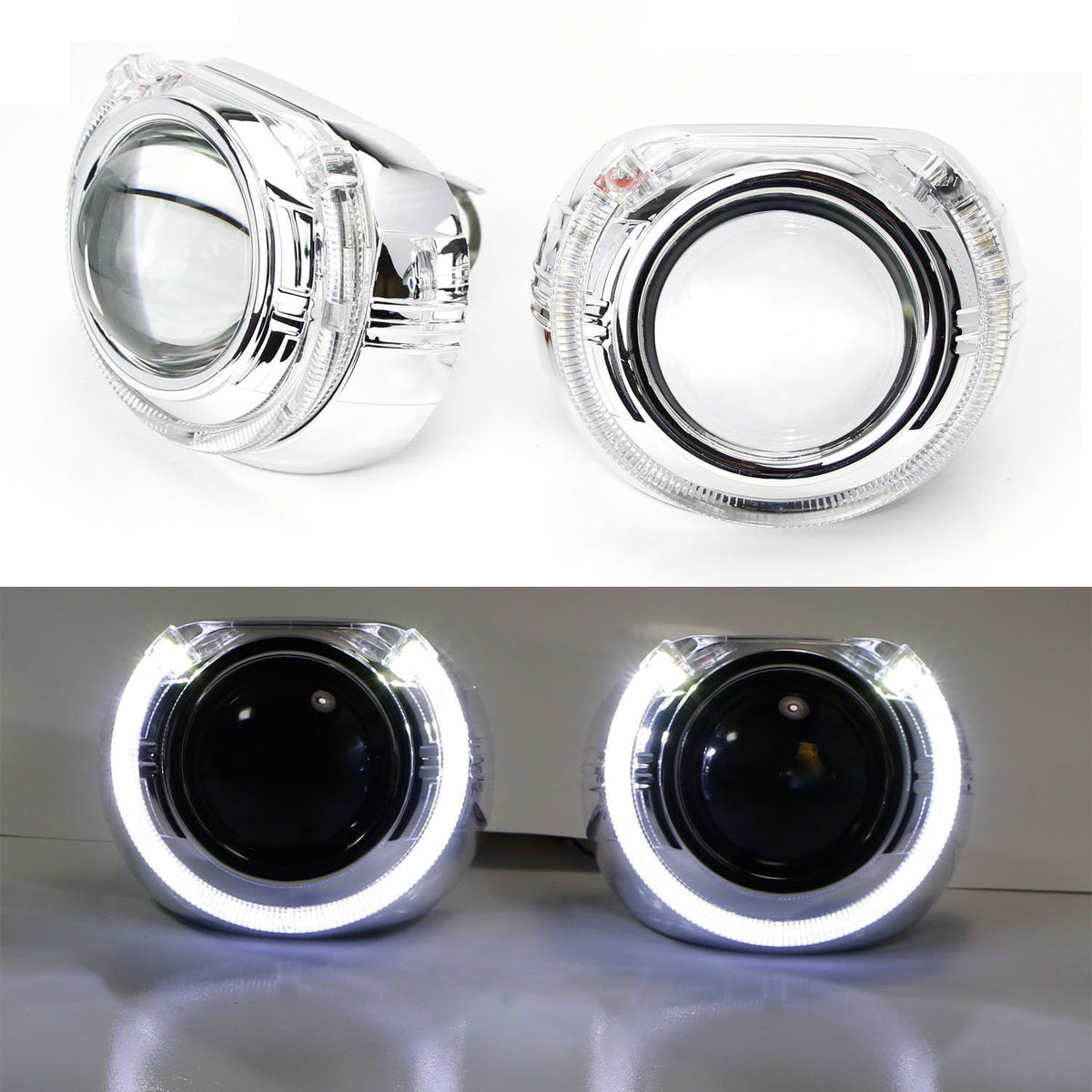 3.0" H1 Bi-Xenon Projector Lens w/ S-MAX LED Halo Ring Shrouds For Hea ...