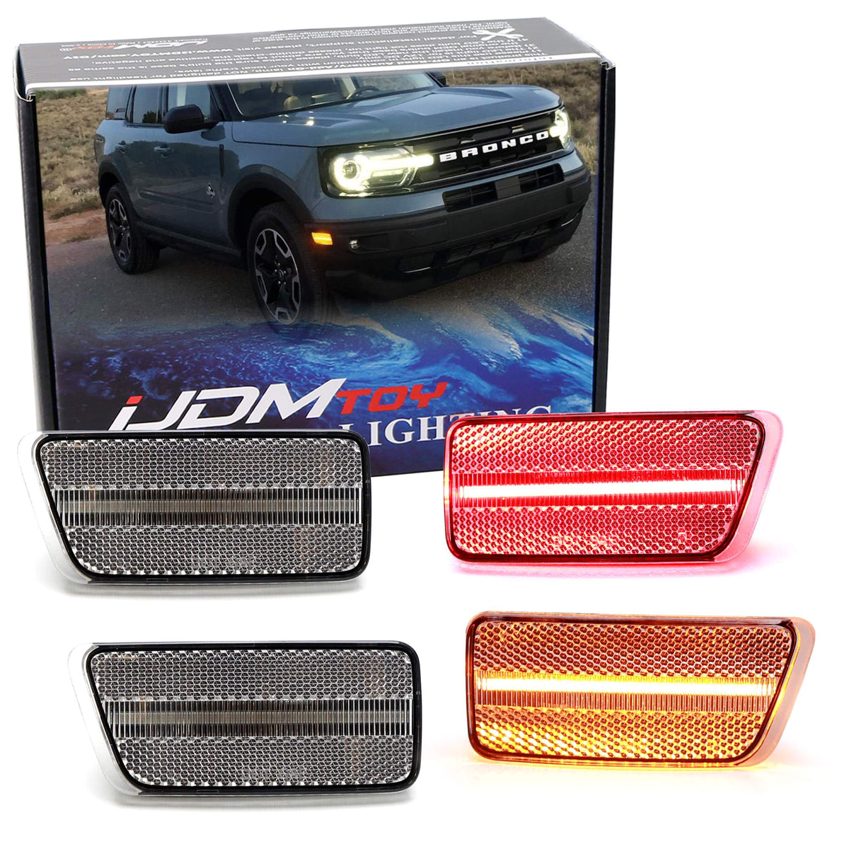4pc Set Clear Lens Amber/Red Full LED Side Markers For 2021-up Ford Br ...
