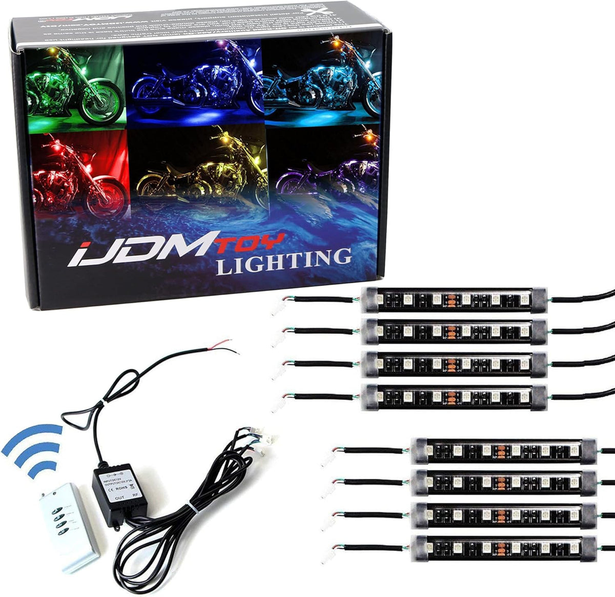 8pcs RGB Multi-Color LED Motorcycle Ground Effect Light Kit w/ Wireles ...