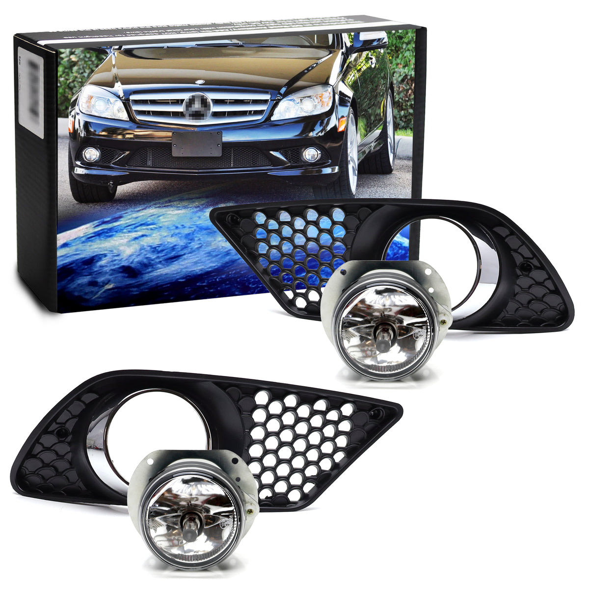 Clear Lens Fog Light Kit w/ Fog Bezels, Relay For Mercedes 2008-10 W20 ...