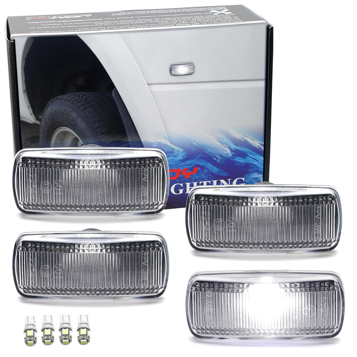 Clear Lens Front/Rear Fender Side Marker Lamps w/ White LED For 2010-1 ...