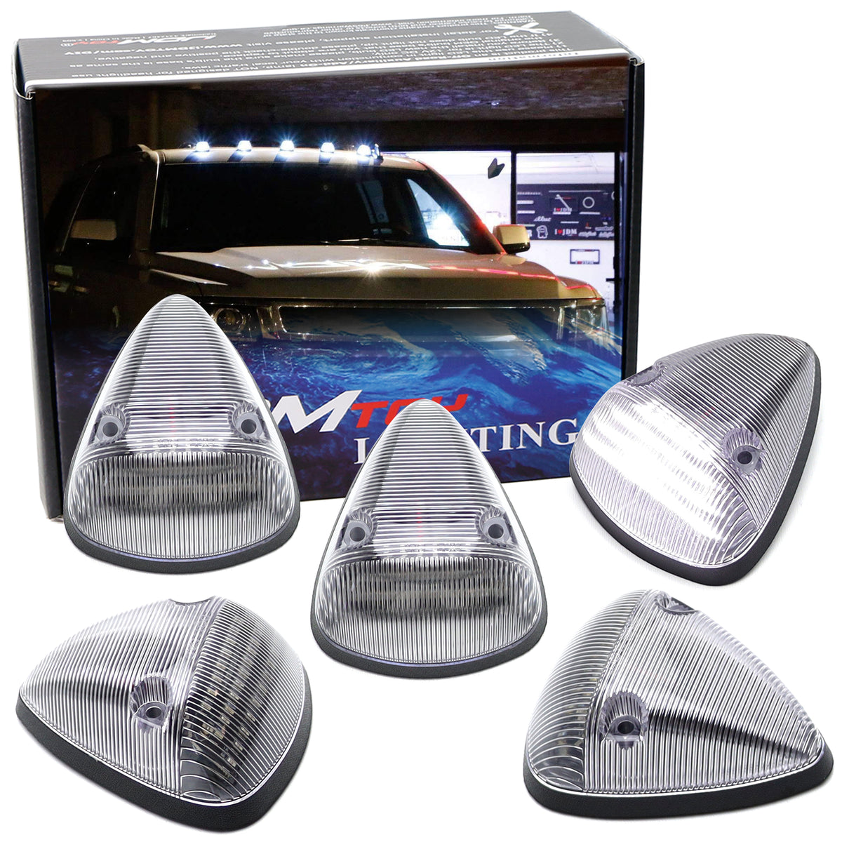 5pc Clear Lens Amber Yellow Full LED Cab Roof Marker Running Light Kit ...