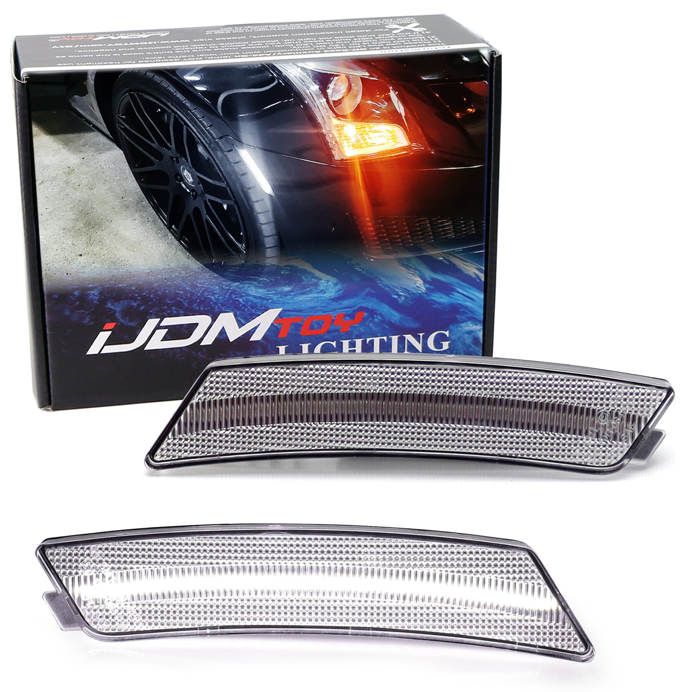 Clear Lens White Full LED Strip Front Bumper Side Markers For Cadillac ...