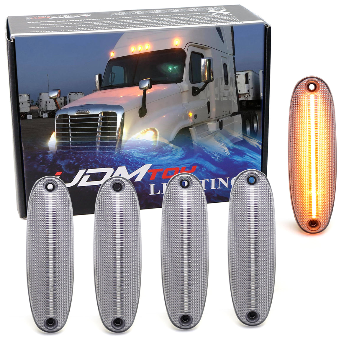 5pc Clear Lens Amber Full LED Cab Roof Light Kit For 08-14 Freightline ...