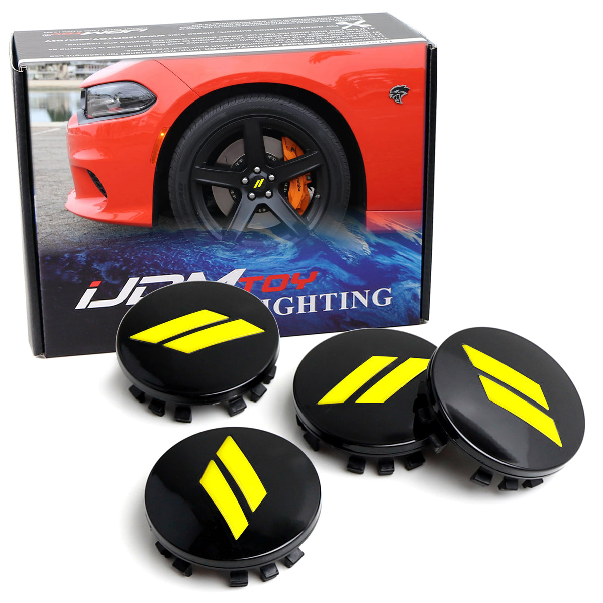 4pc 63mm Yellow //Slash Wheel Center Caps For Dodge Charger Challenger ...
