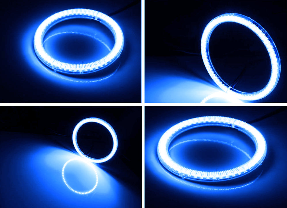 Pair 75mm Ultra Blue LED Headlamp/Fog Retrofit Decoration Halo Ring Li ...