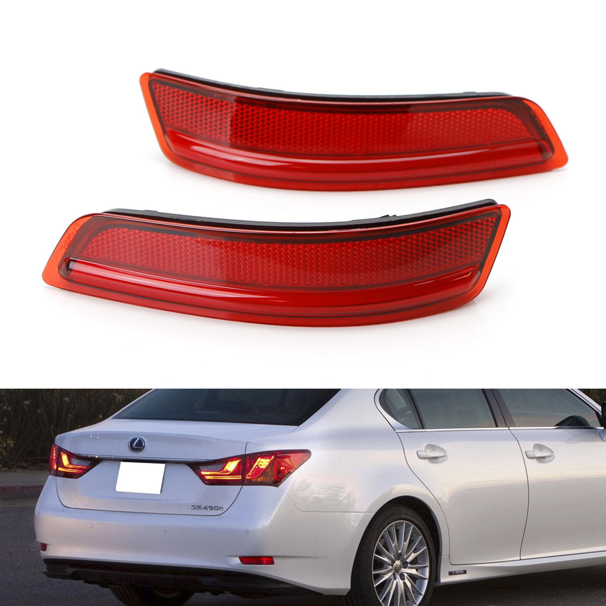 OE-Spec Red Rear Bumper Reflector Lens Covers Assy For 13-18 Lexus ES ...