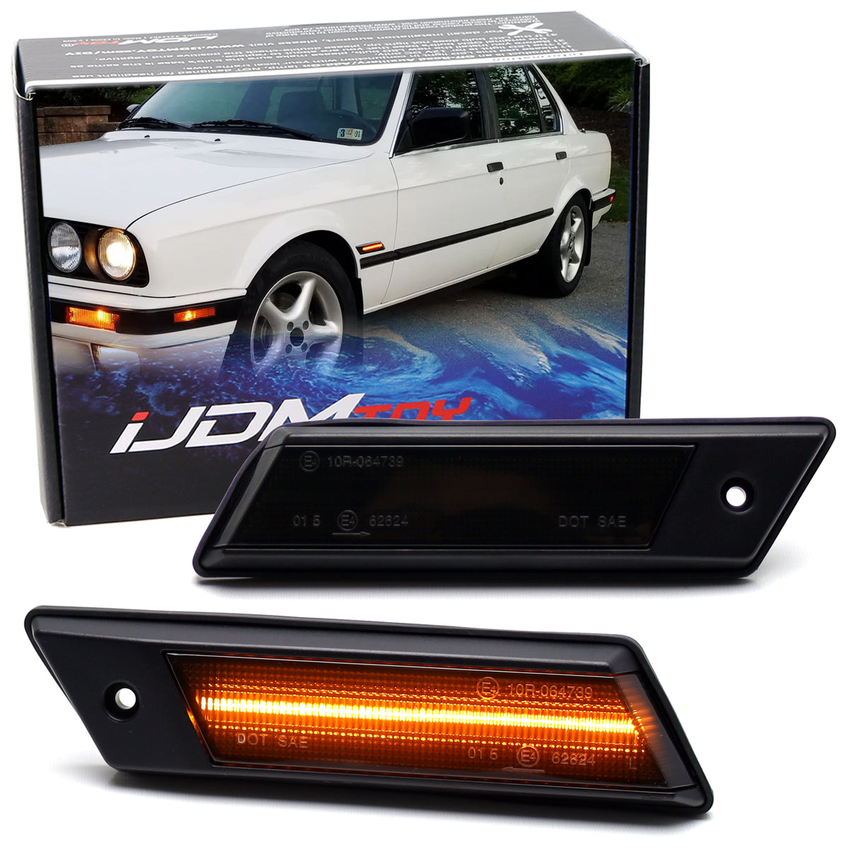 Euro-Spec Smoked Lens Full LED Fender Side Marker Lights For BMW E30 3 ...