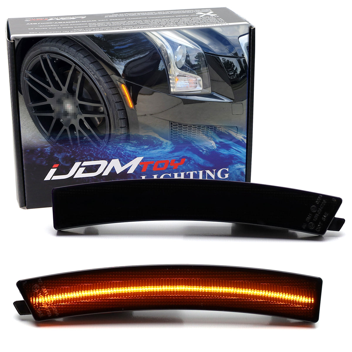 Smoke Lens Amber Full LED Strip Front Bumper Side Markers For Cadillac — iJDMTOY.com