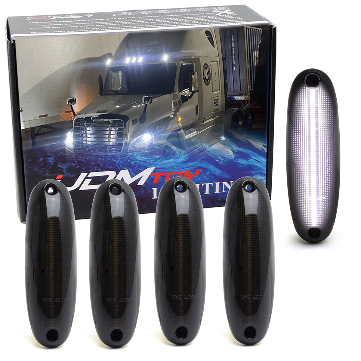 5pc Smoke Lens White Full LED Cab Roof Light Kit For 08-14 Freightline ...