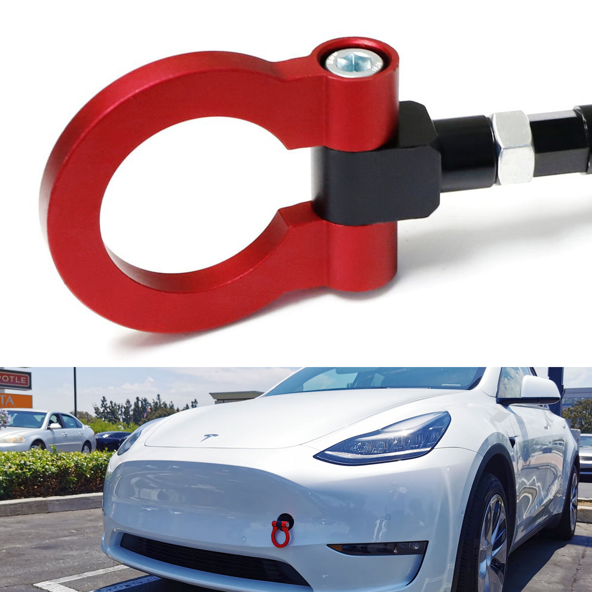 Red Track Racing Style Front Bumper Tow Hook Ring for 2017-up Tesla Mo ...