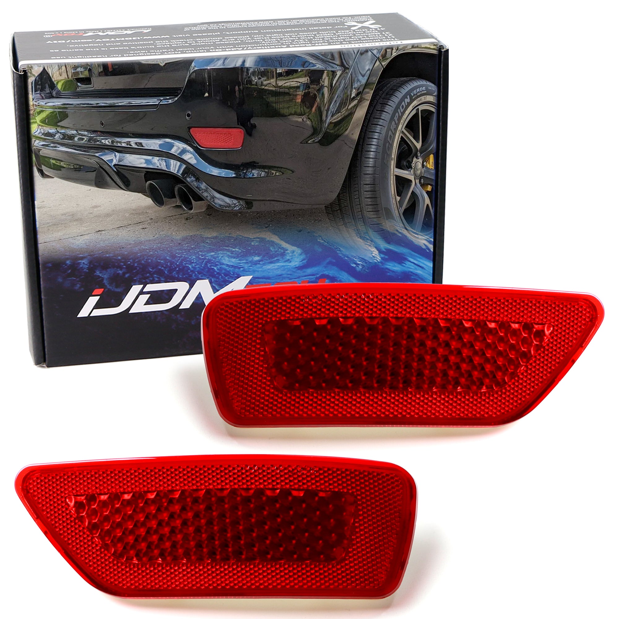 OE Red Lens Rear Bumper Reflectors Fit Jeep 11-20 Grand Cherokee Compa ...