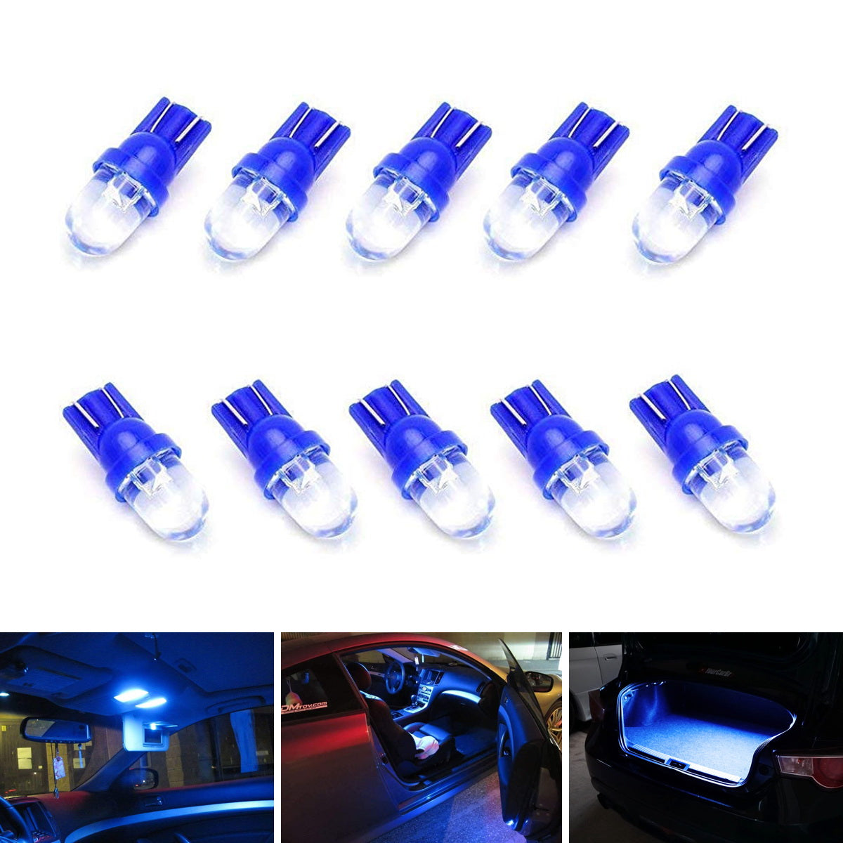 (10) Blue 1-LED 168 175 194 2825 W5W T10 LED Bulbs For Car Interior Li ...