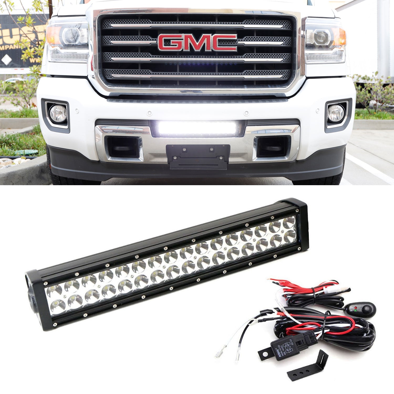 96W LED Light Bar w/ Lower Bumper Bracket, Wiring For 15-up GMC Sierra ...