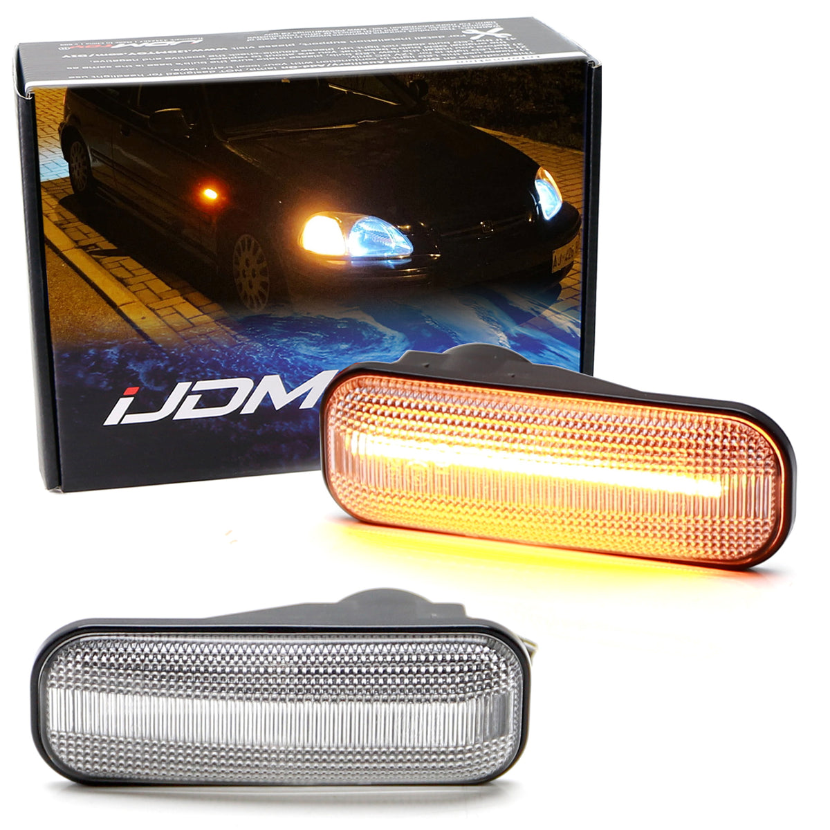 JDM-Spec Clear Amber LED Fender Side Marker w/ Wires For 1996-01 Civic ...