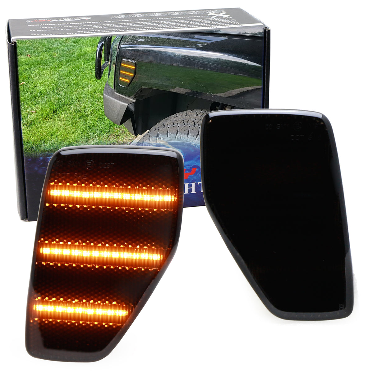 Smoke Lens Amber Triple-Row Full LED Strip Fender Side Markers For Hum ...