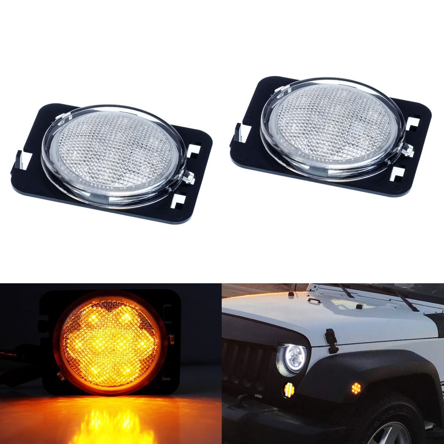 Clear Lens Amber LED Side Marker Lights/Fender Flare Lamps For Jeep Wr ...