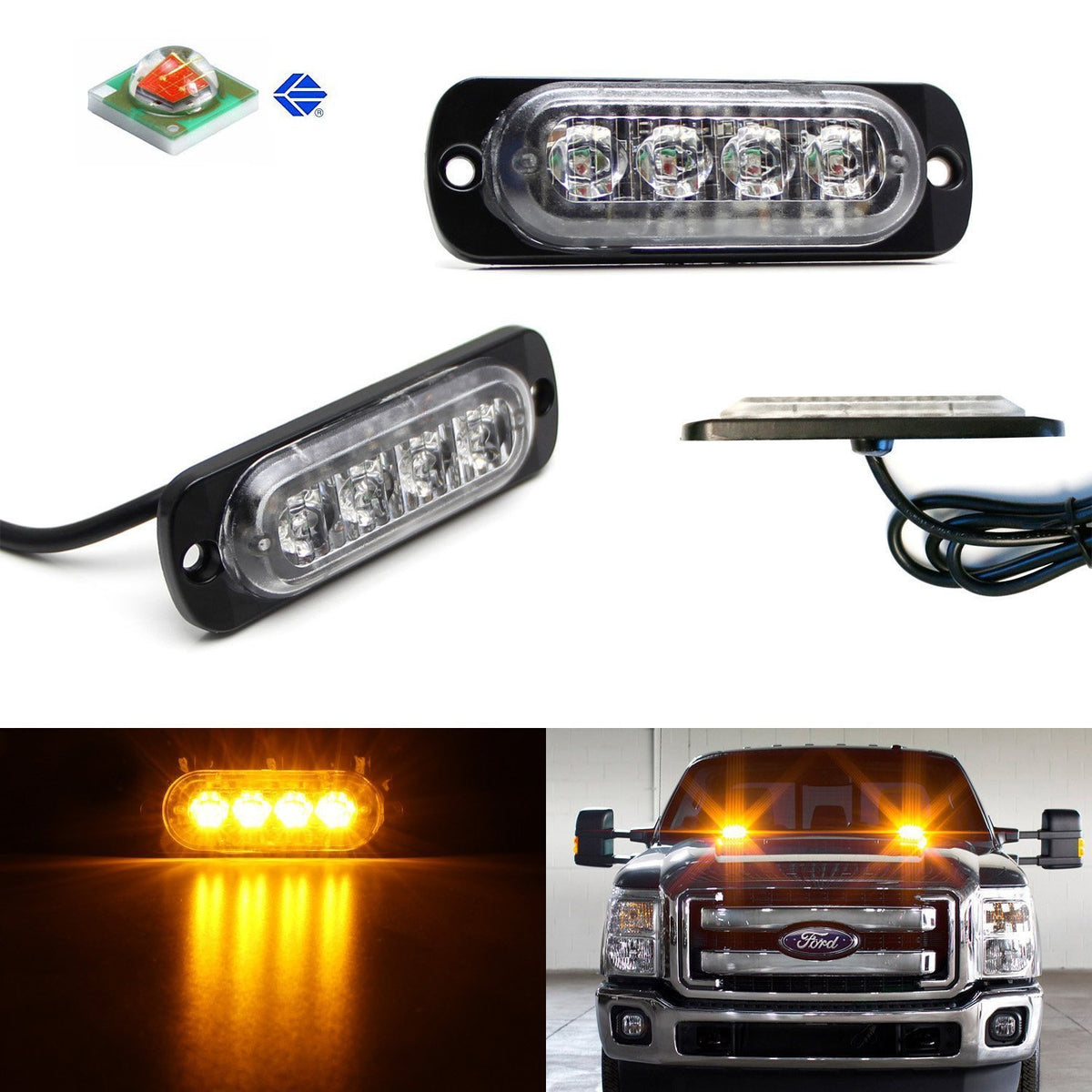 2pc Amber LED Strobe Warning Light Flashers For Truck Trailer Pick-up ...