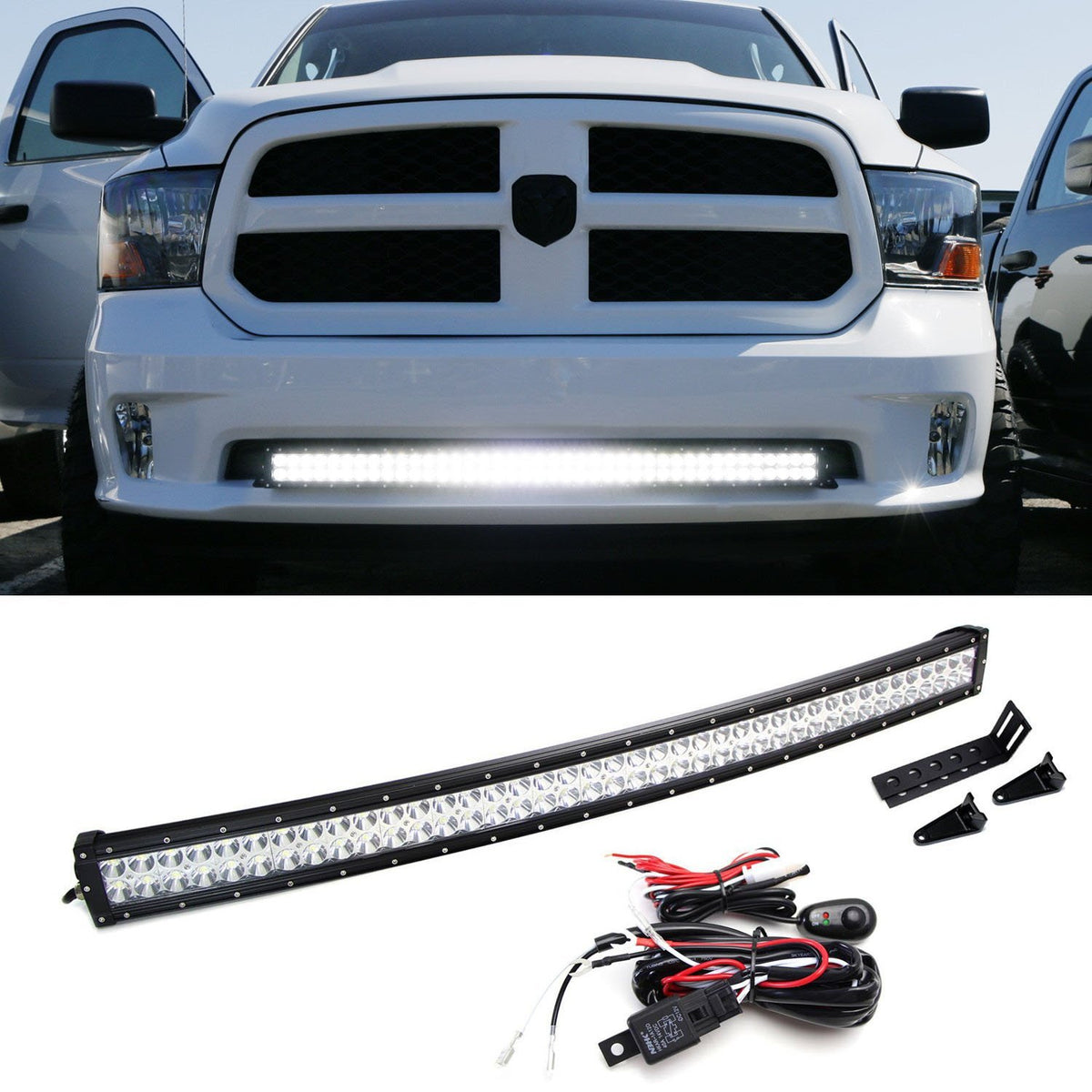 240W 42" LED Light Bar w/ Bumper Brackets, Wirings For 2009-18 RAM 150 ...