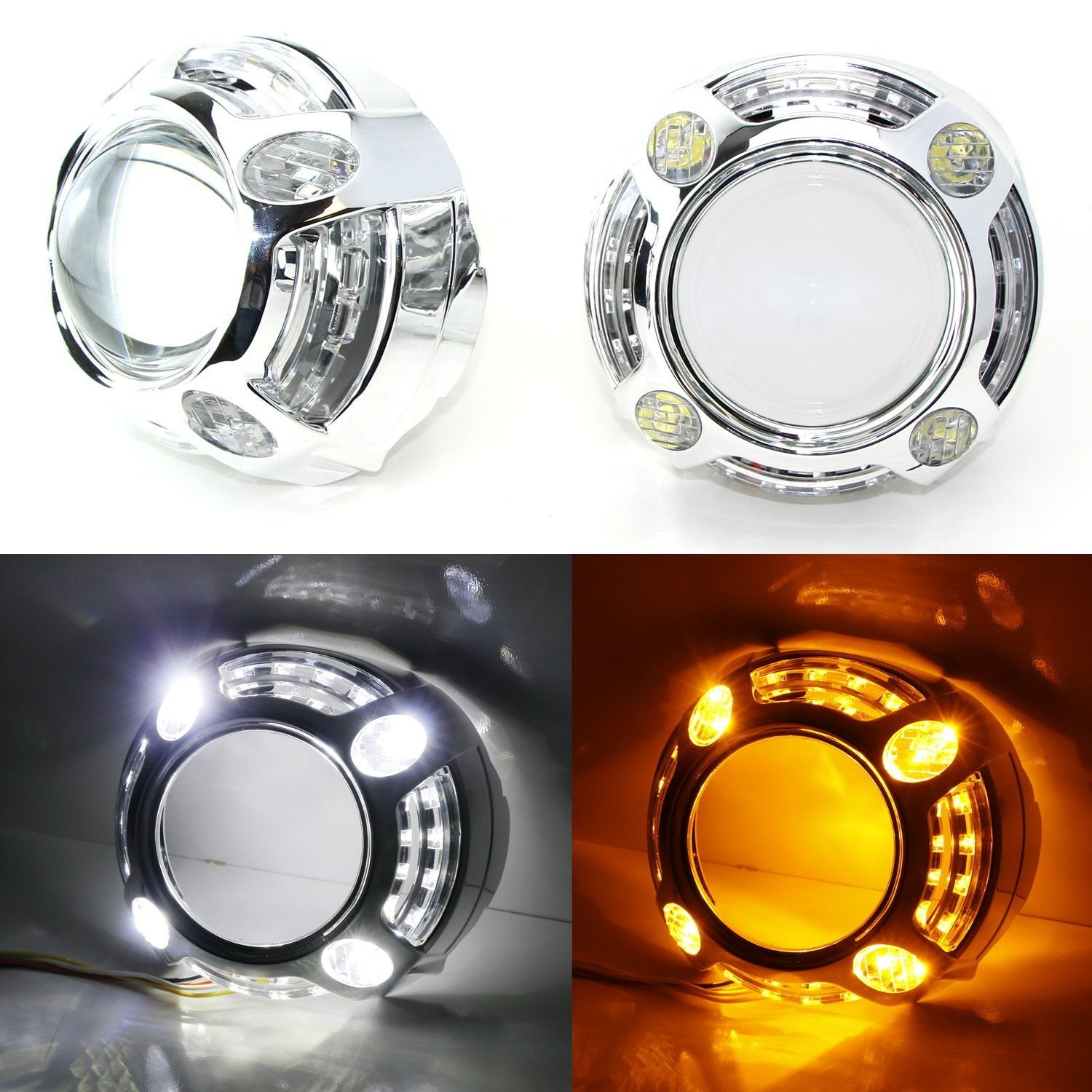 3.0" H1 Bi-Xenon Projector Lens w/ Porsche Style 4-LED DRL Shroud For ...