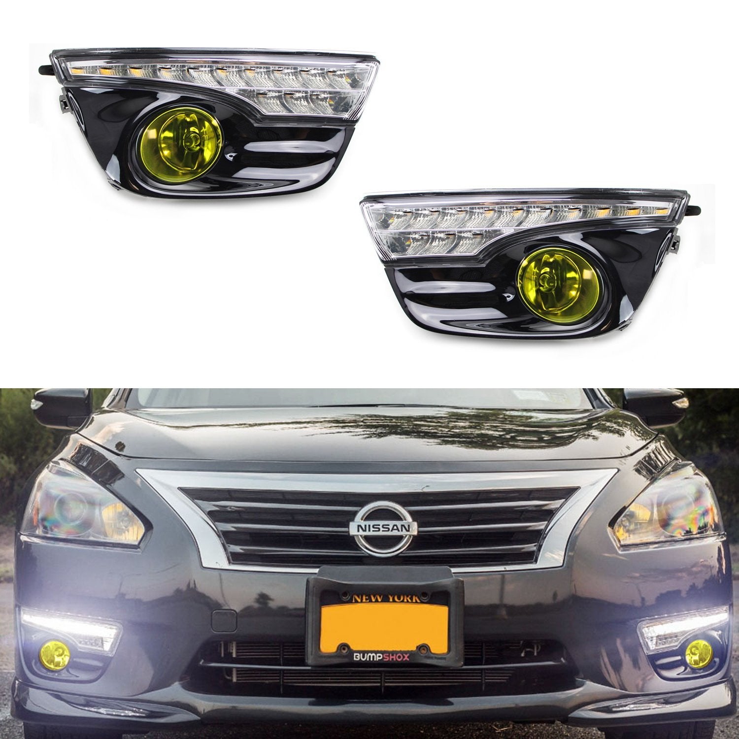Switchback LED Daytime Running Lights w/ Yellow Fog Lamps Kit For Niss ...