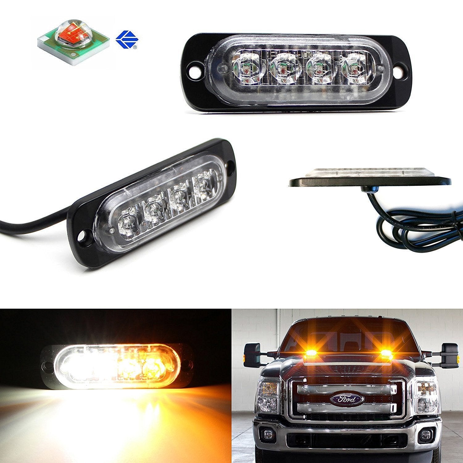 2pc LED Strobe Warning Light Flashers For Truck Trailer Pick-up SUV ...