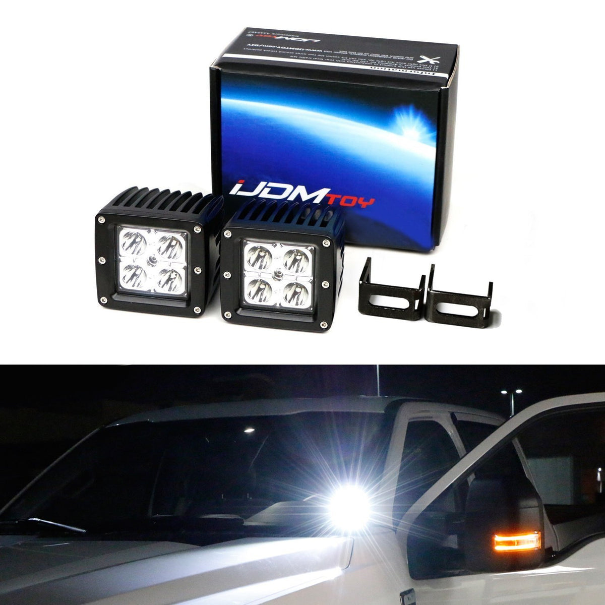 40W CREE LED Pods w/ A-Pillar Brackets Wiring For 09-up Dodge RAM 1500 ...