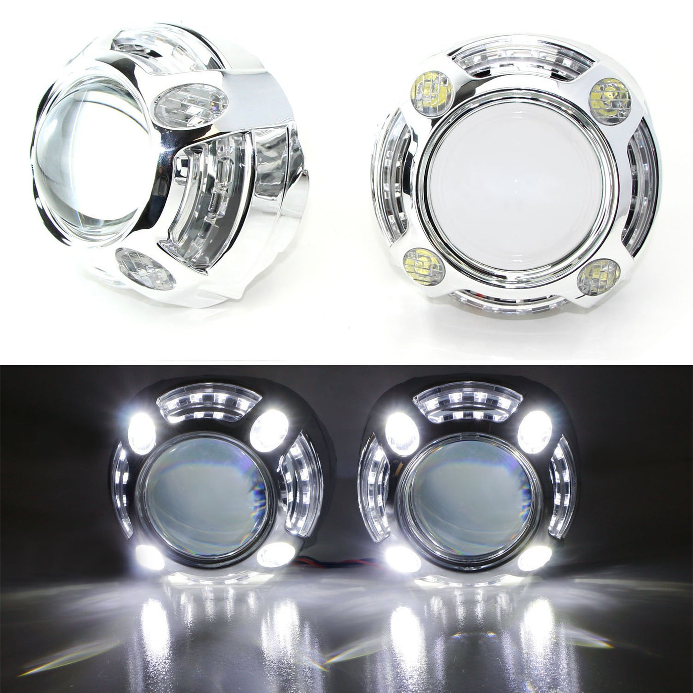 3.0" H1 Bi-Xenon Projector Lens For Headlights w/ Porsche Style 4-LED ...