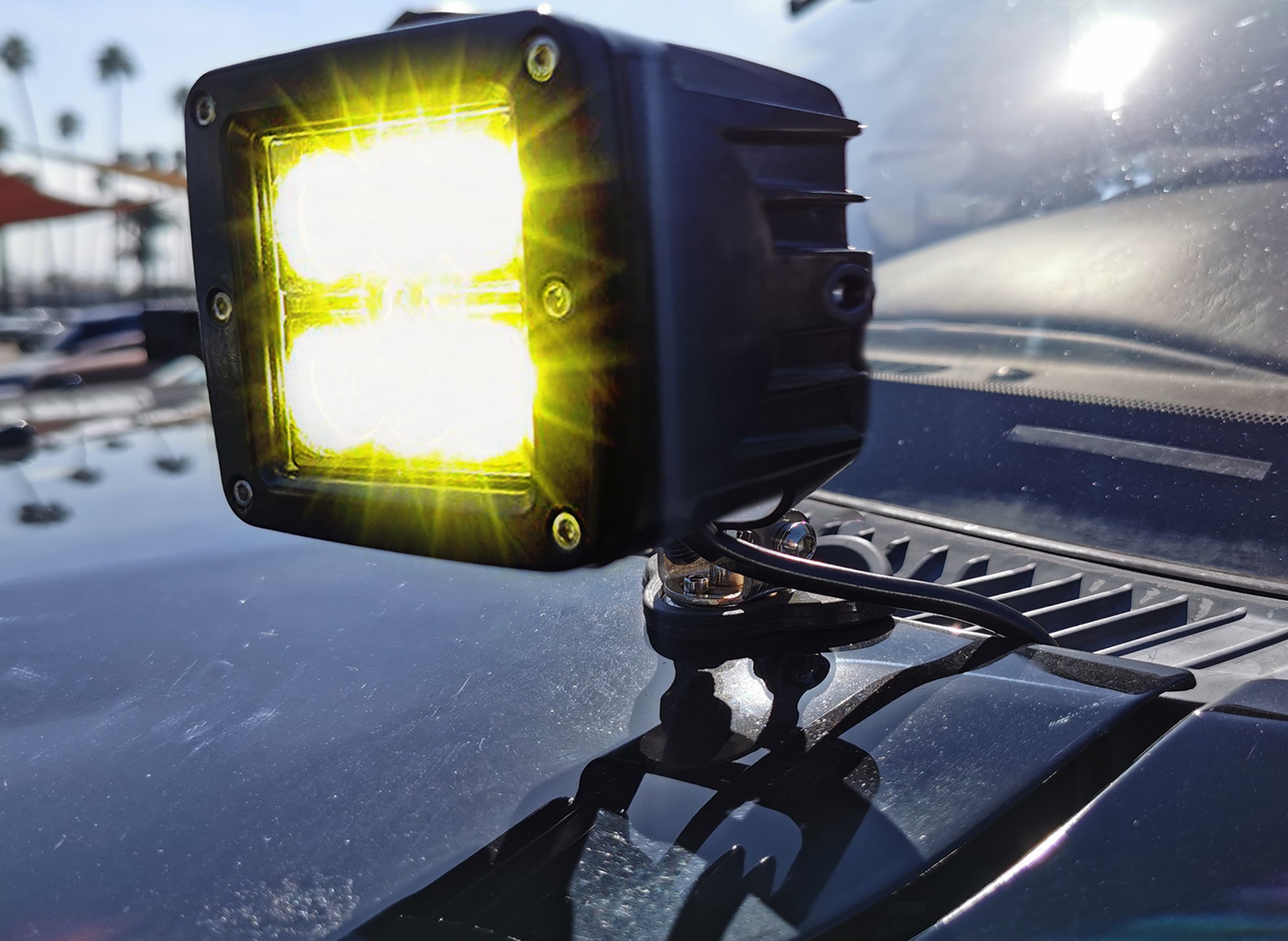 Clamp Mount Yellow Lens 24W 3" LED A-Pillar Pod Light Kit w/Bracket/Re ...