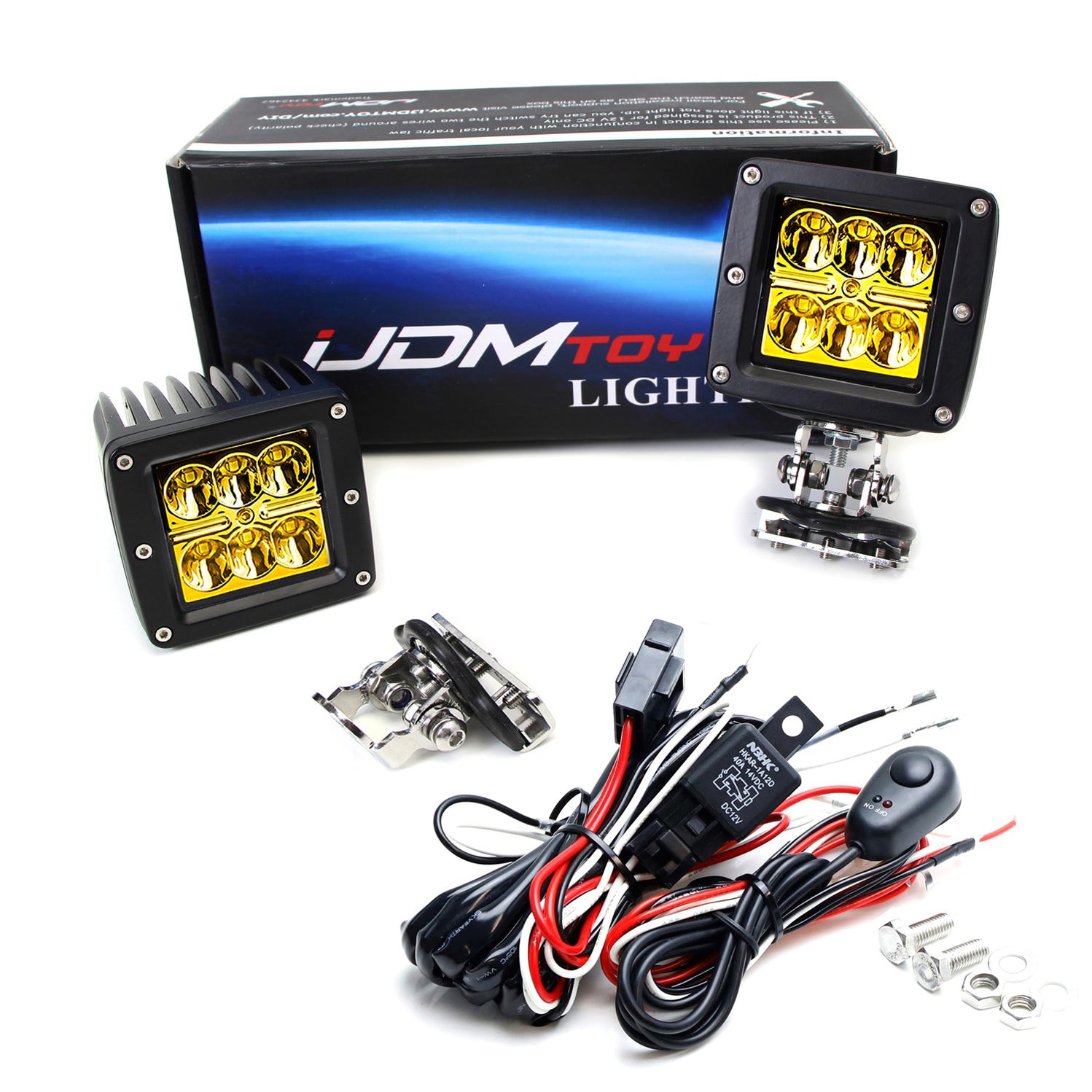 Clamp Mount Yellow Lens 24W 3" LED A-Pillar Pod Light Kit w/Bracket/Re ...