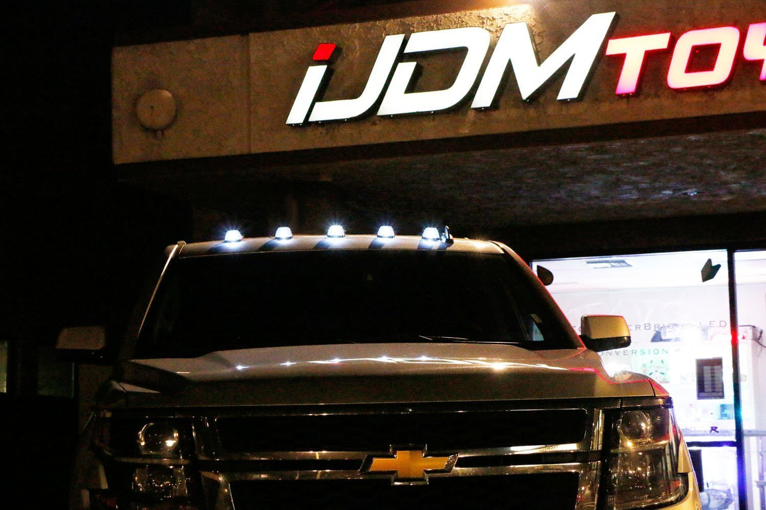 (5) White LED Black Smoked Cab Roof Marker Lights w/ Remote Strobe Fla ...