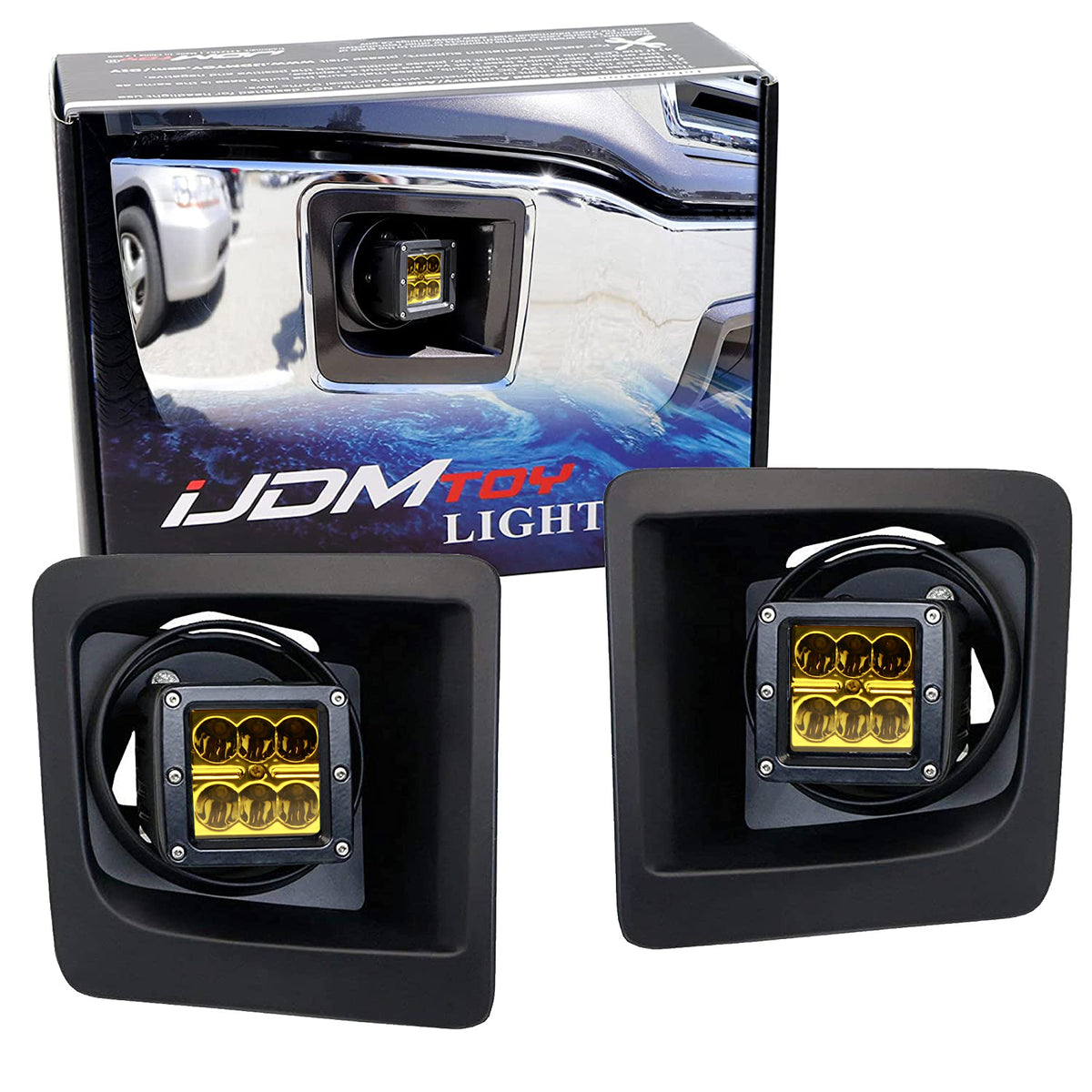 Yellow Lighting 24W 3" LED Pod Fog Light Kit w/ Bezels For 14-15 GMC S ...