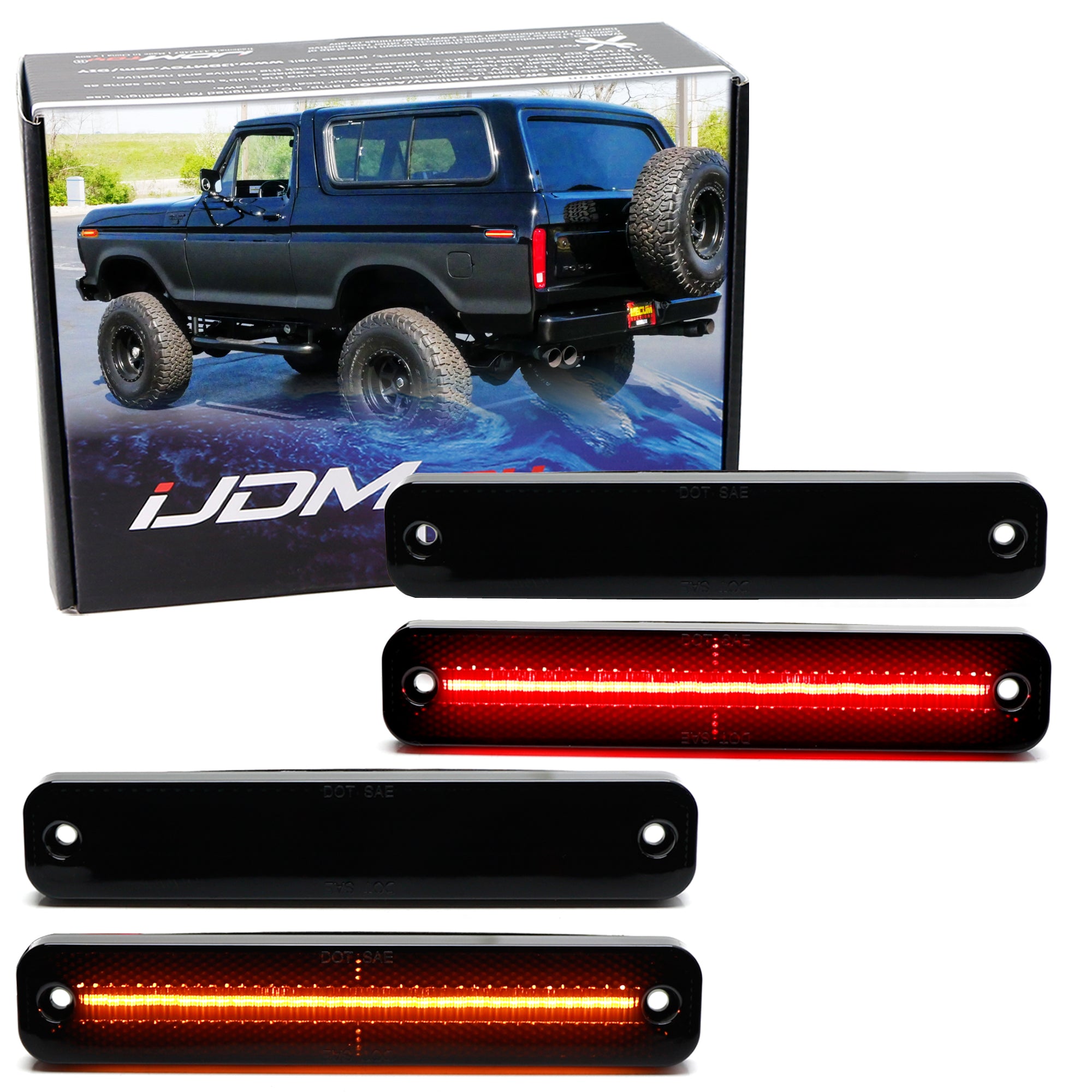 (4) Smoked Amber/Red Full LED Strip Side Markers For 1973-79 Ford Bron ...