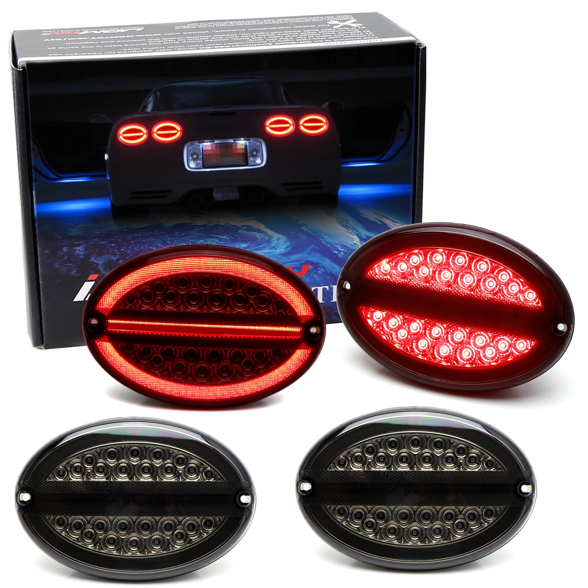 Smoke Lens Full LED Halo/Laser Tail Lights w/Hyper Flash Bypass For C5 ...