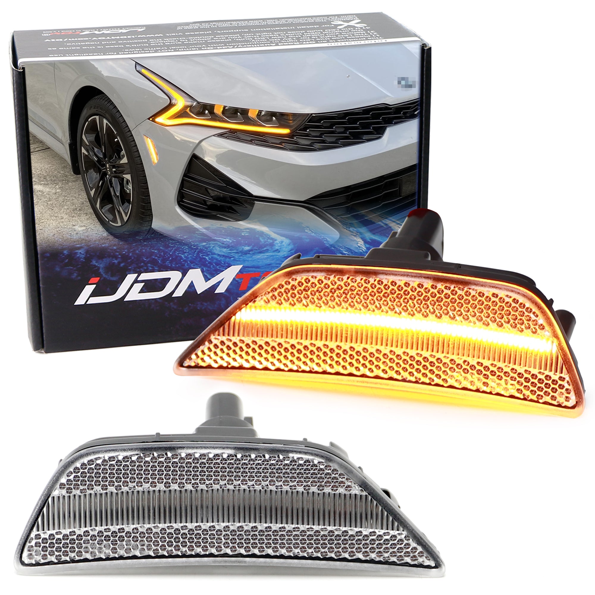 Clear Lens Amber Full LED Strip Front Bumper Side Markers For Kia 21-2 ...