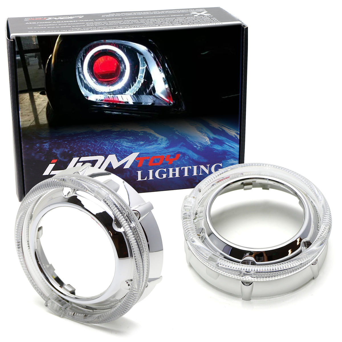 VW GTI Style White LED Halo Ring Angel Eye Shrouds For 3" H1 Headlamp ...
