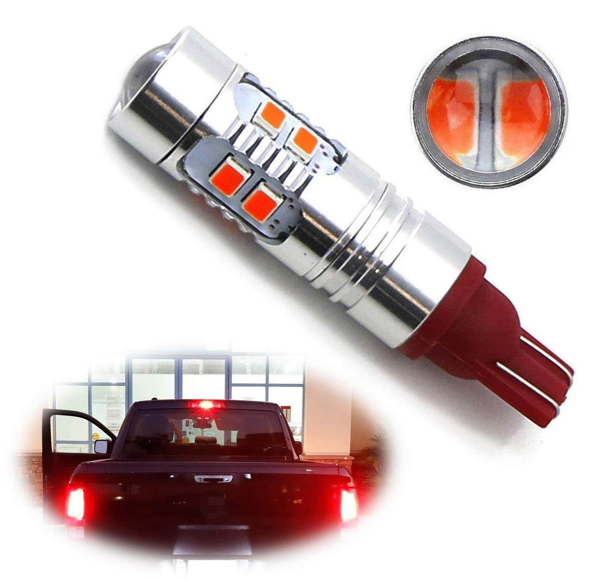 (1) Strobe/Flashing Red 921 912 LED Bulb For Truck High Mount 3rd Brak ...