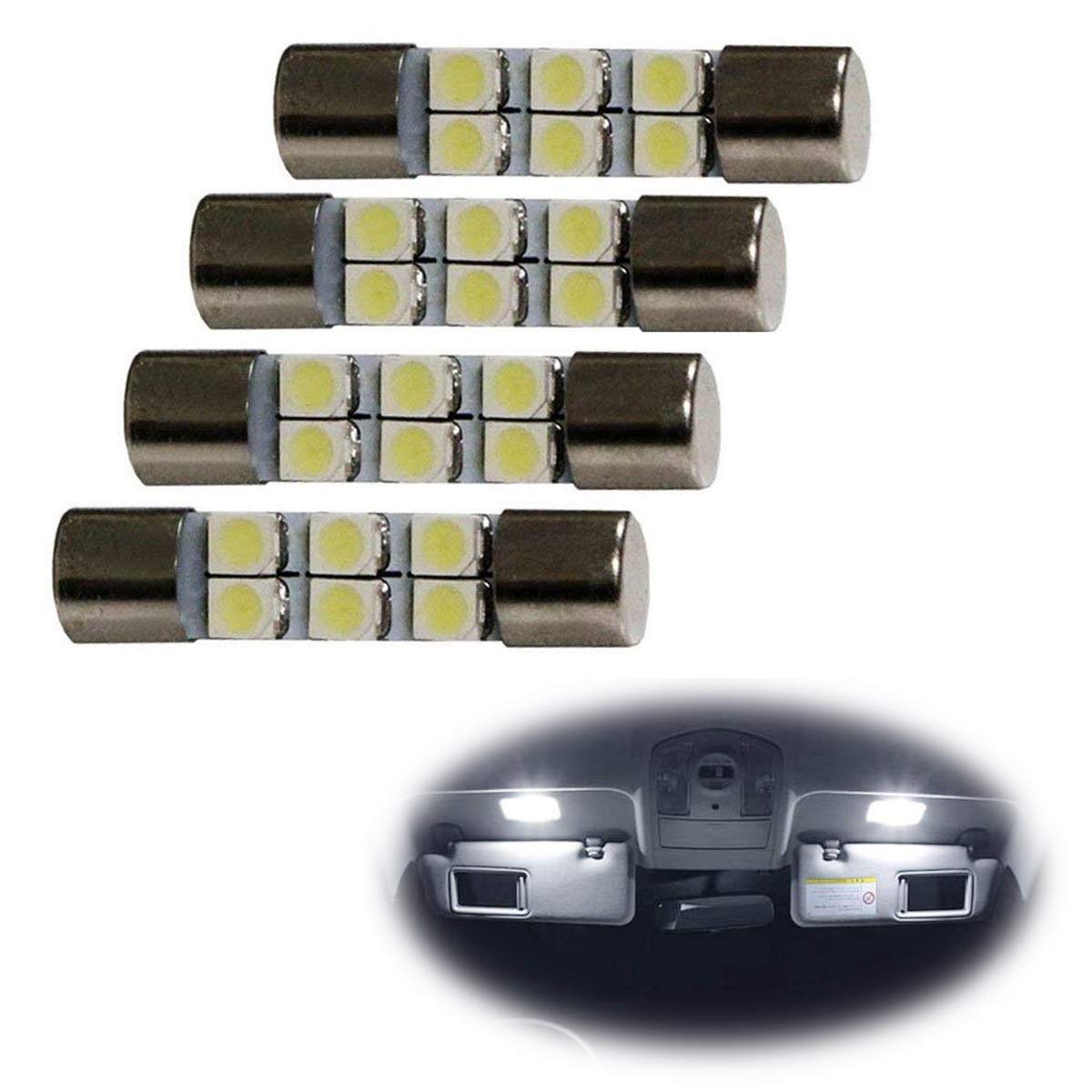 4pc White 6-SMD 29mm 6641 LED Bulbs For Car Sun Visor Flips Vanity Mir ...