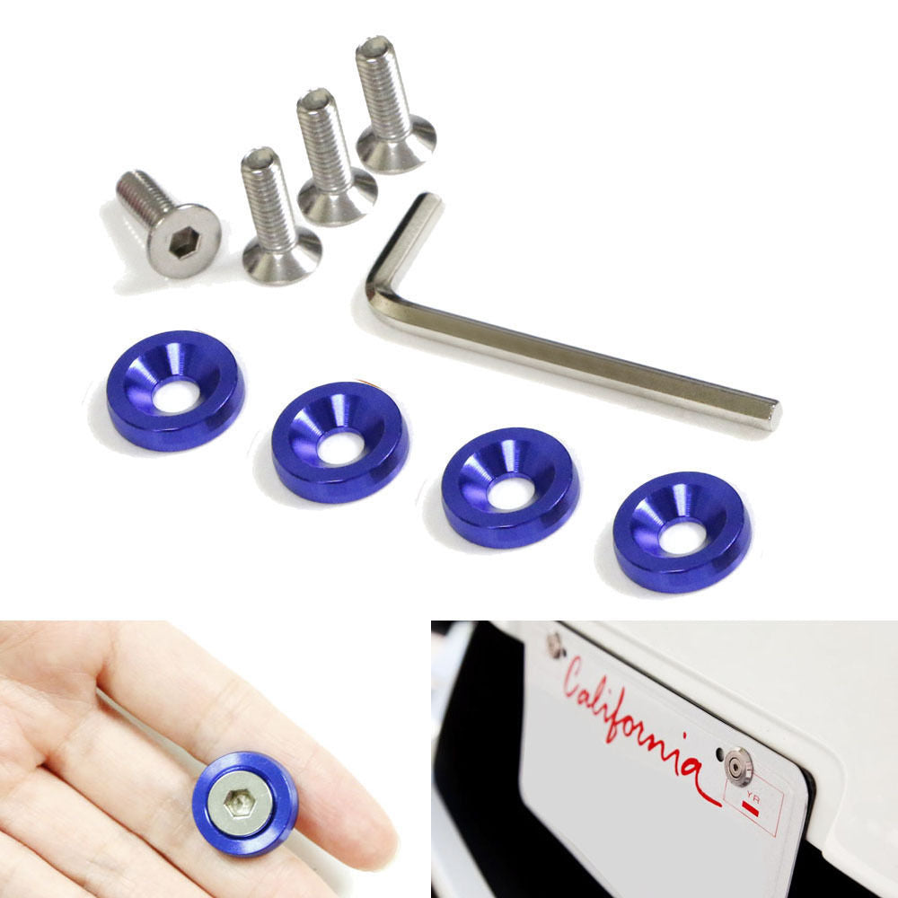 (4) JDM Racing Style Blue Aluminum Washers Bolts Kit For Car Fender, B ...