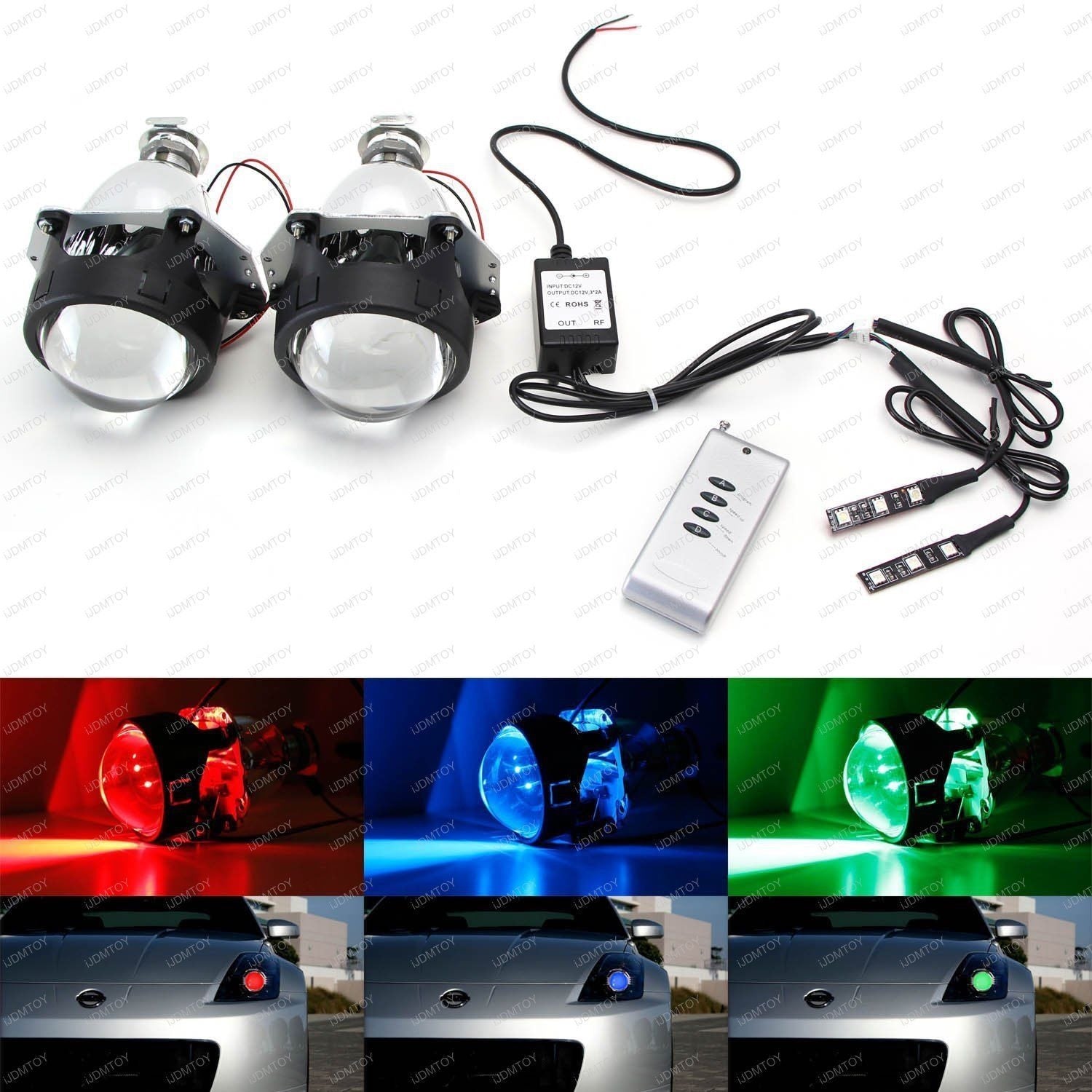 Mini 3.0" H1 Bi-Xenon HID Projector Lens + RGB LED Kit For Custom Head ...
