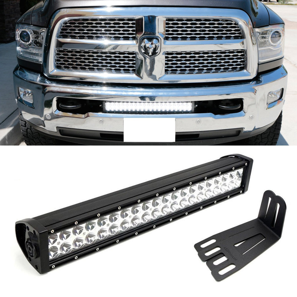120W 20" LED Lightbar w/LowerBumper Bracket/Wiring For 09-18 Dodge RAM ...